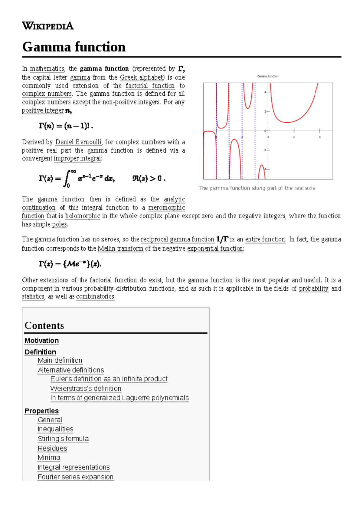 Gamma function - Grade: 10 - The gamma function along part of the real ...