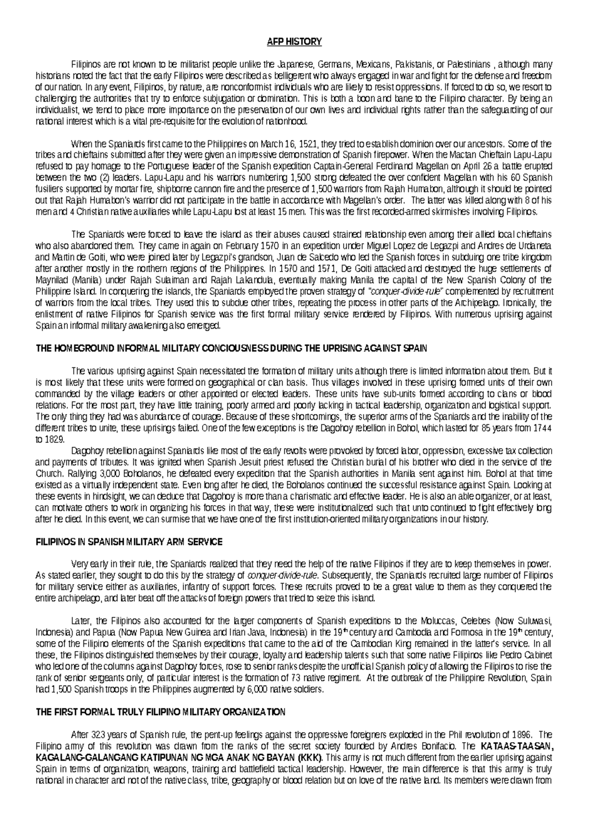 Module Philippine Military History - AFP HISTORY Filipinos are not ...