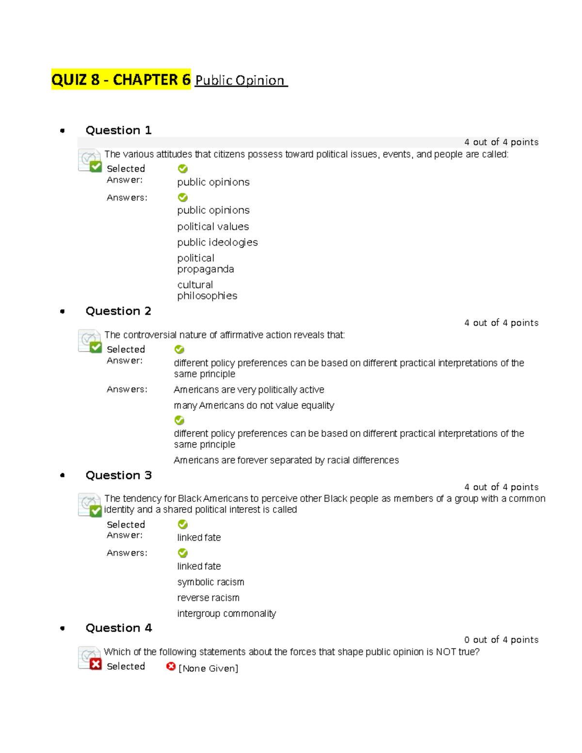 American GOV CH 6 QUIZ 8 qanda Public opinion - QUIZ 8 - CHAPTER 6 ...