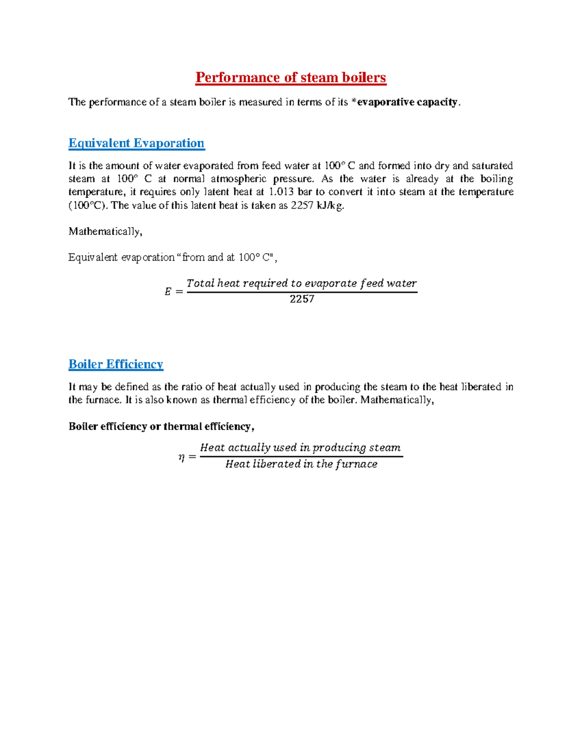 Boilers in steam generation - Performance of steam boilers The ...