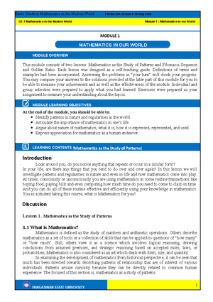Mathematics in Modern World Module Module - Study Guide in Mathematics ...