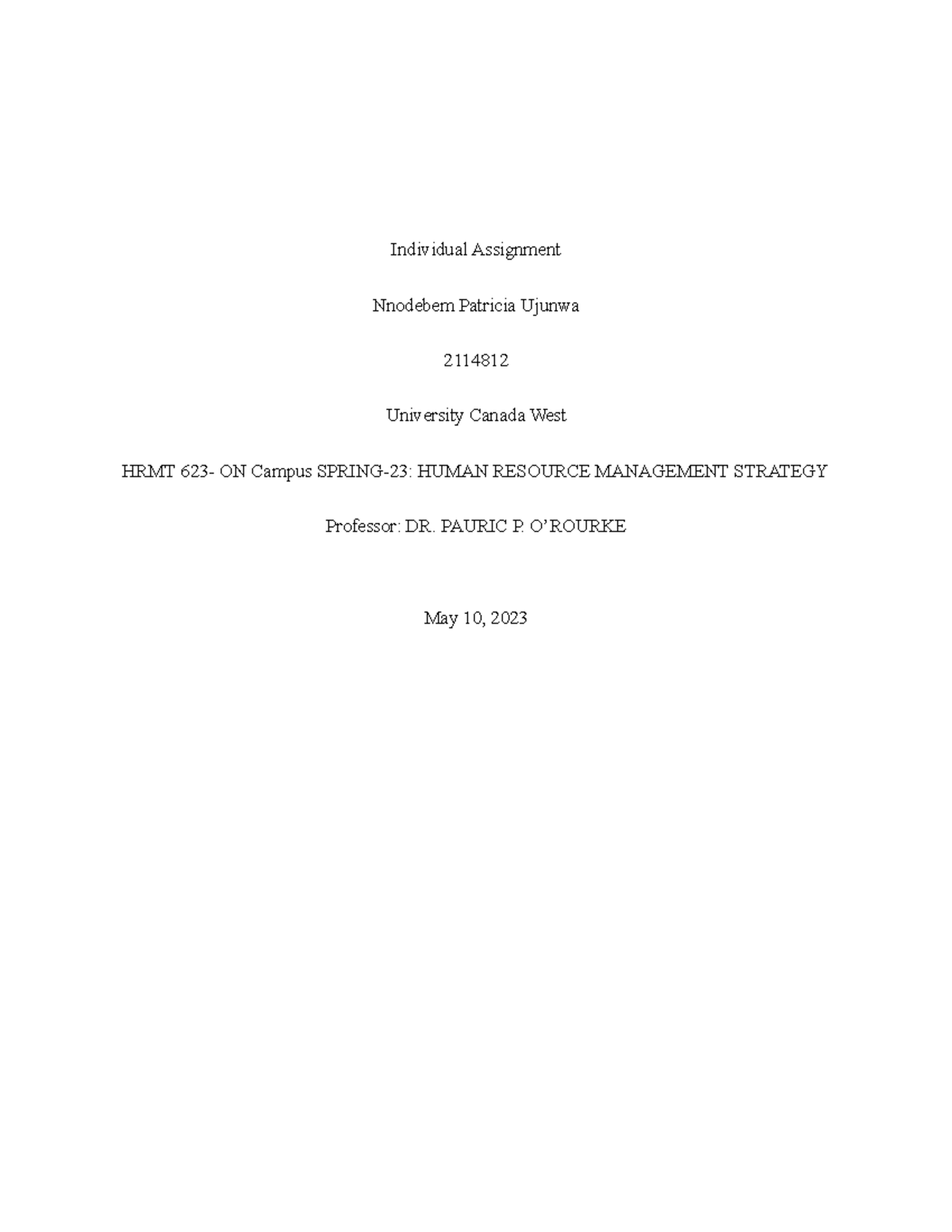 SHRM - Strategic Management - Individual Assignment Nnodebem Patricia ...