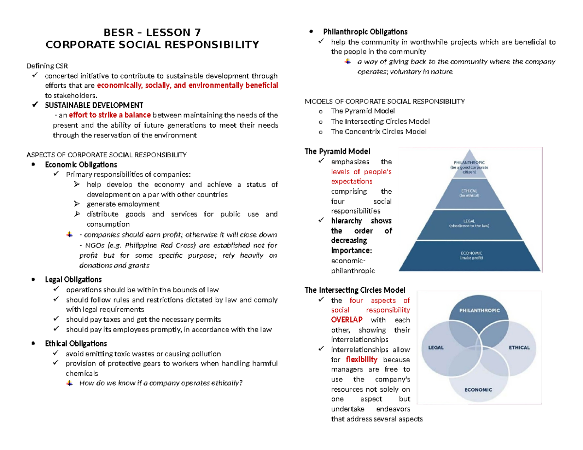 Business ethics and social responsibility - BESR – LESSON 7 CORPORATE ...