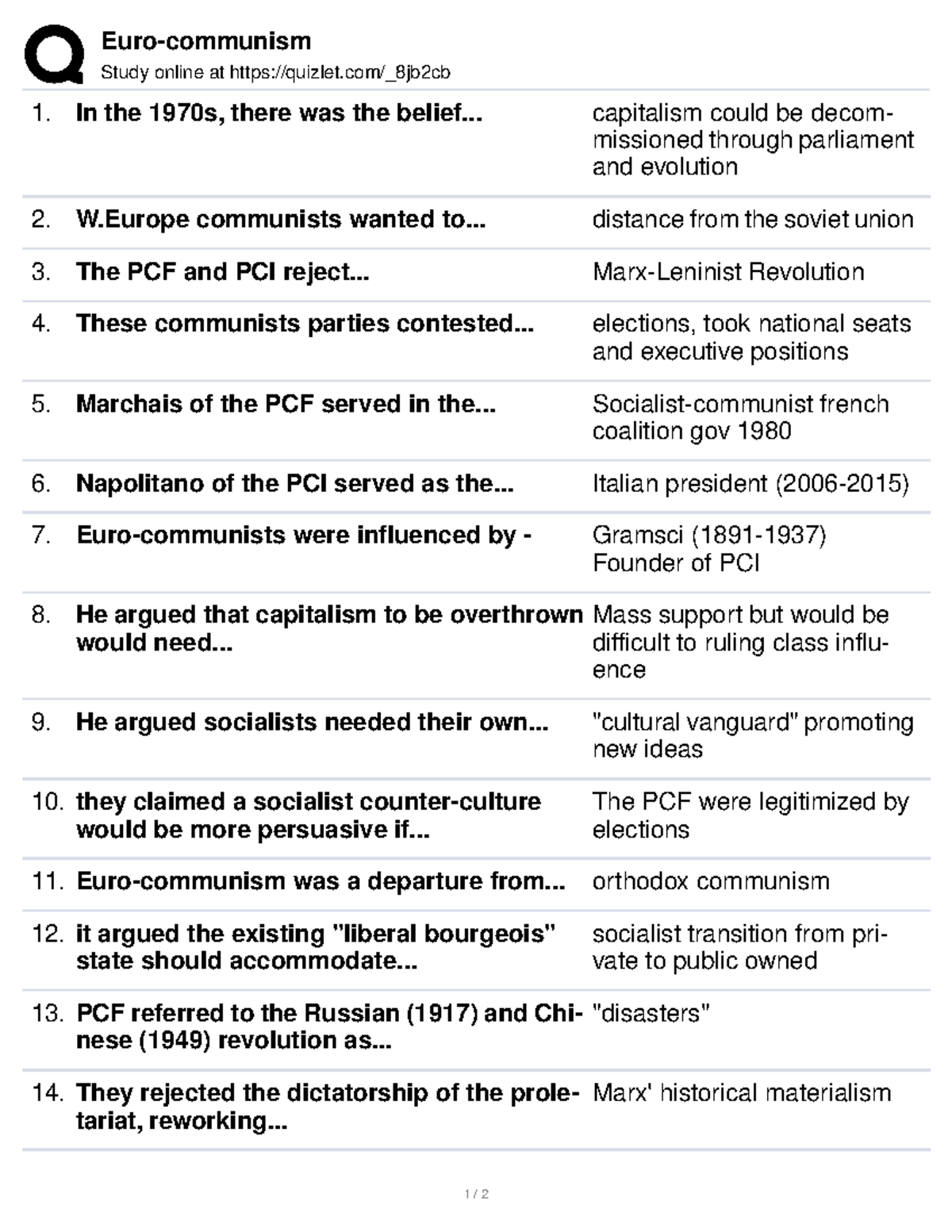 Euro-communism - These flashcards can be used for active recall to ...