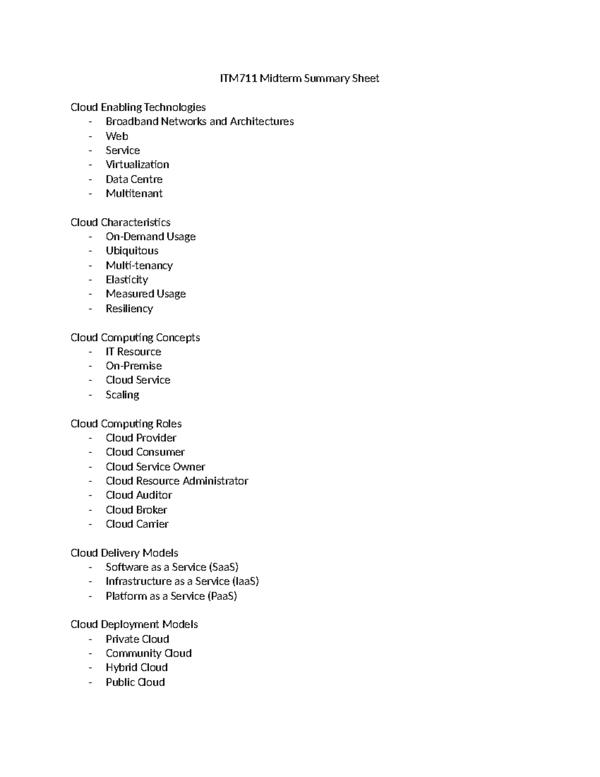 ITM711 Midterm Summary Sheet - Studocu