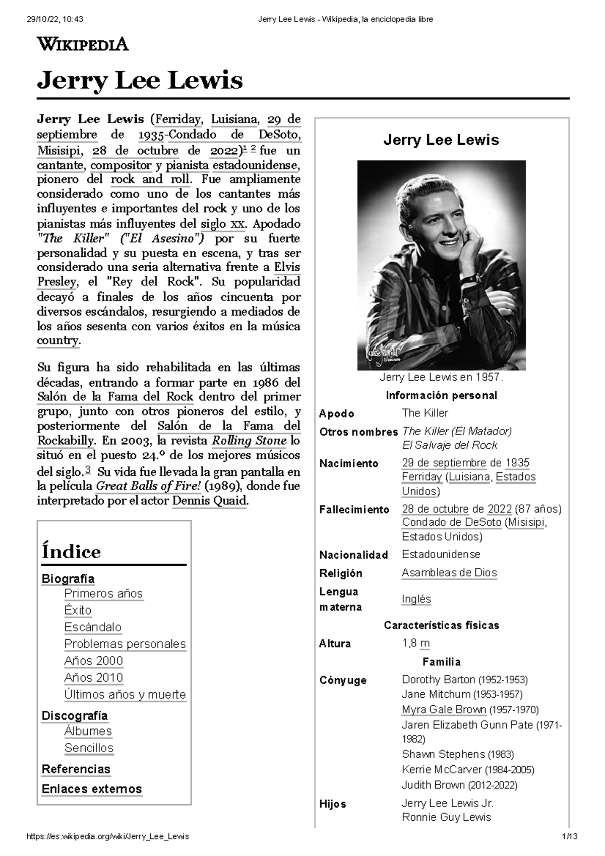 Jerry Lee Lewis - Wikipedia, la enciclopedia libre - Jerry Lee Lewis ...