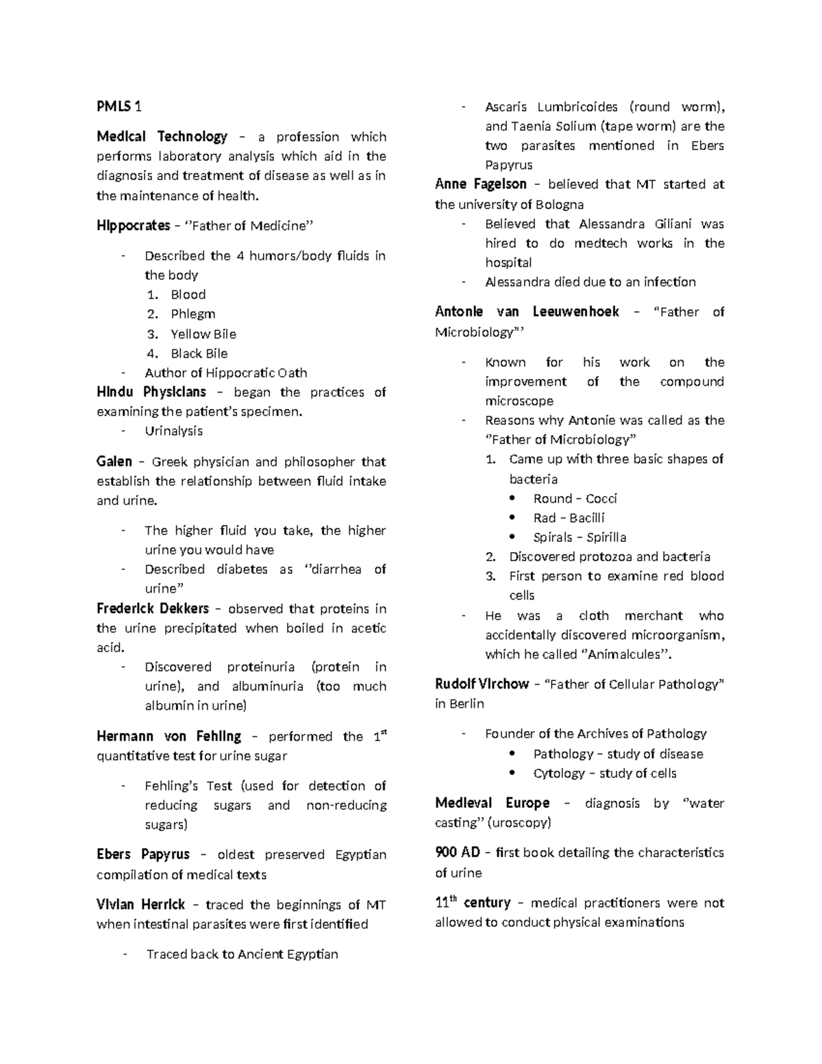 PMLS-reviewer-midterms - PMLS 1 Medical Technology – a profession which ...