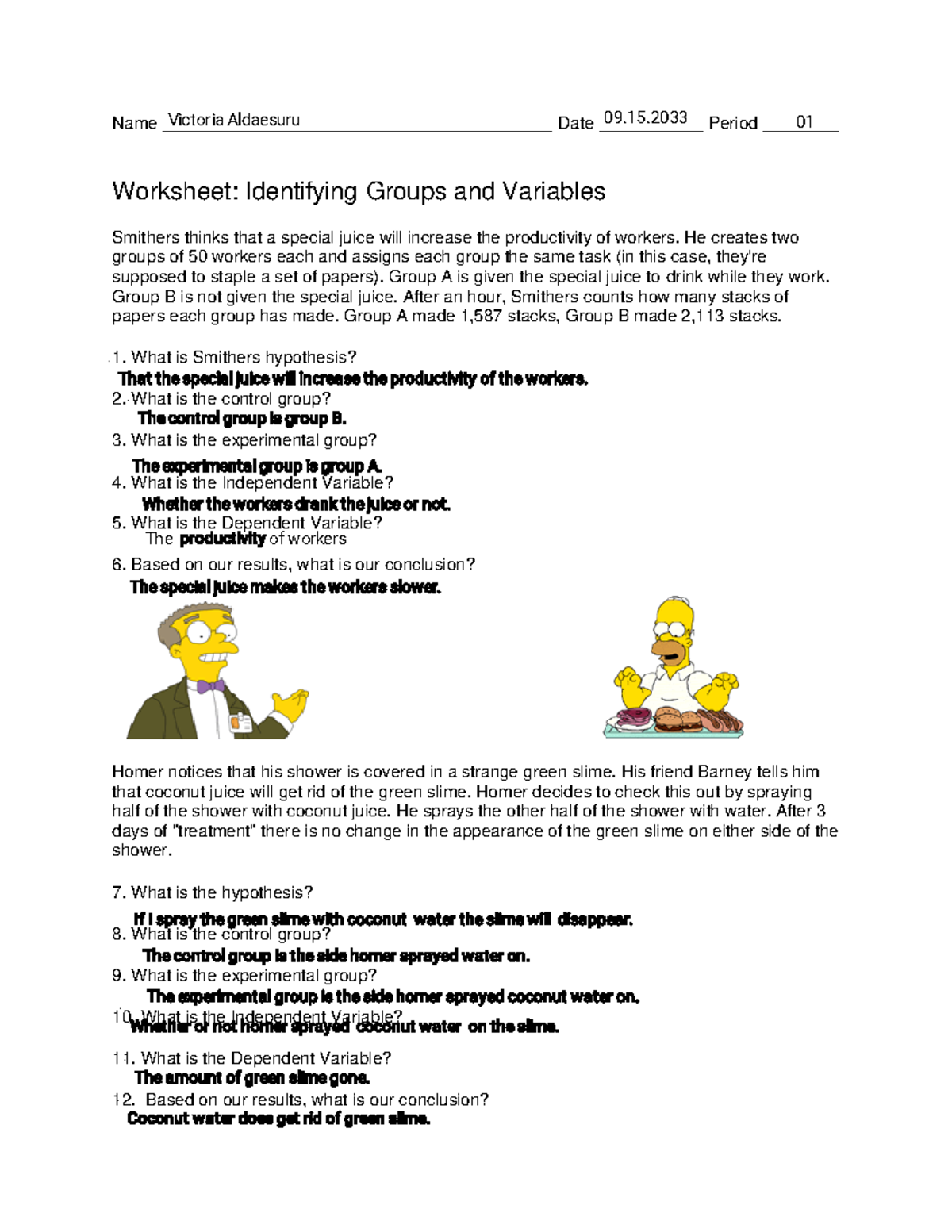 - Worksheet for Scientific Method (Identifying Variables) Master Copy ...