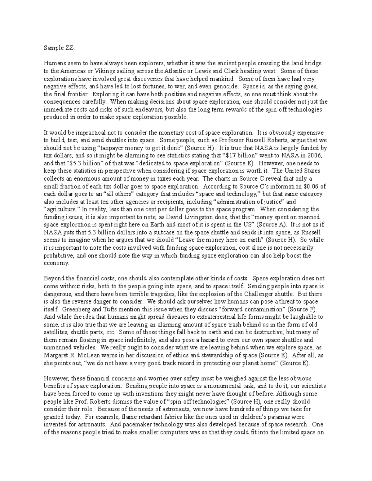 Sample Space Essays with commentary - Sample ZZ: Humans seem to have ...