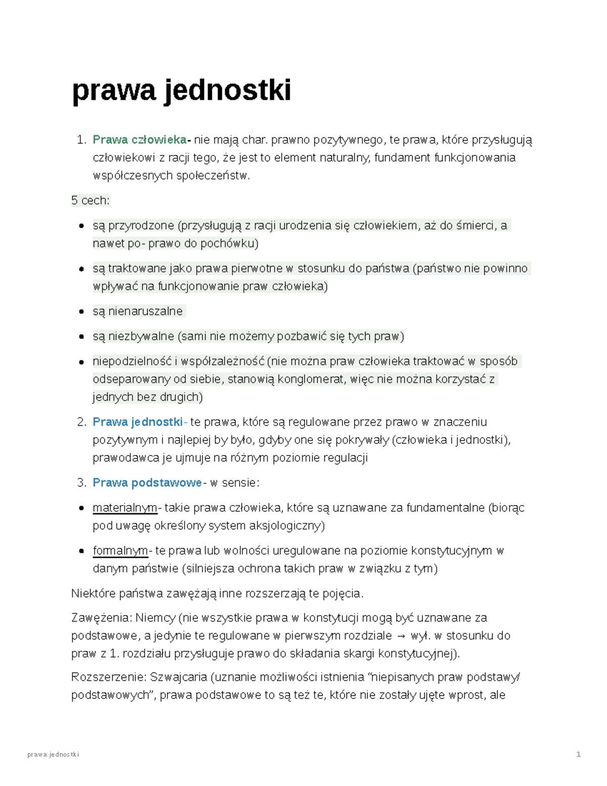 Prawa jednostki prawo konstytucyjne - prawa jednostki Prawa człowieka ...