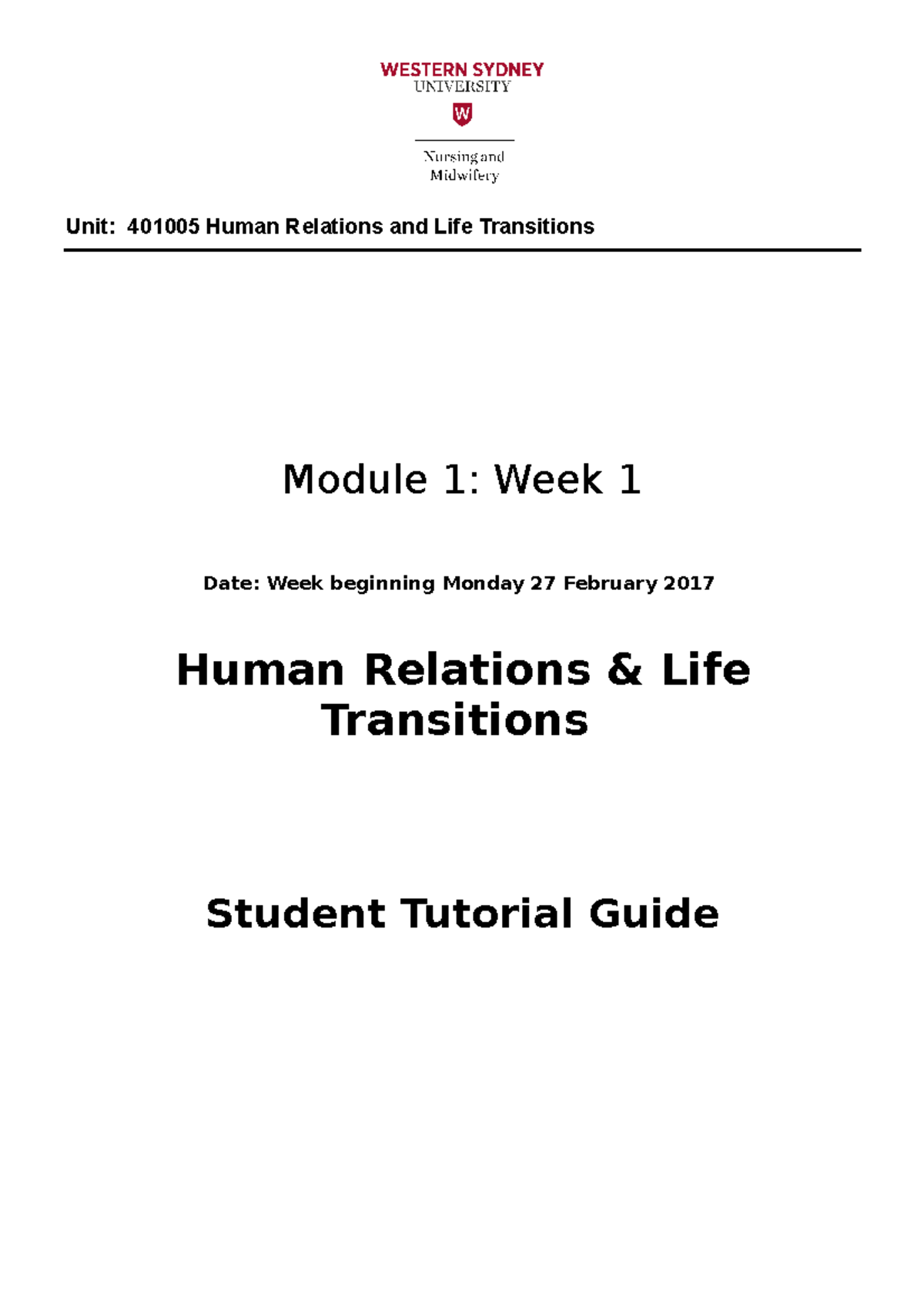 Module 1 Student Tutorial Guide 401005 - Module 1: Week 1 Date: Week ...