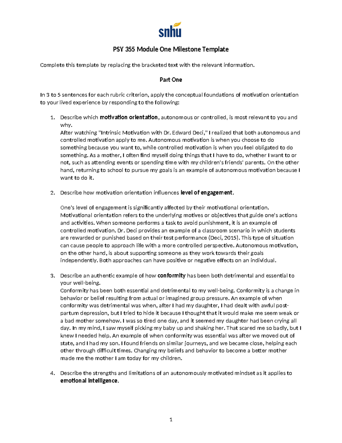 PSY 355 Module One Milestone Template - PSY 355 Module One Milestone Template Complete this ...
