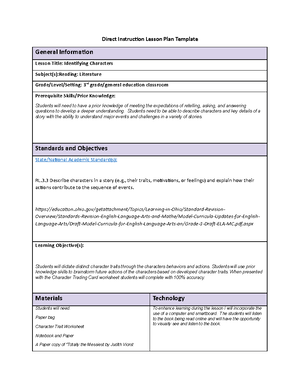 C909 Task 1 - Task 1 - Direct Instruction Lesson Plan Template General Information Lesson Title ...