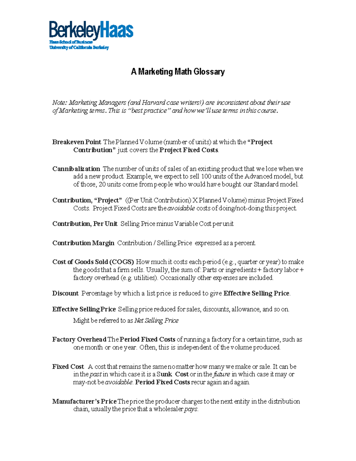 Marketing Math Glossary - A Marketing Math Glossary Note: Marketing ...