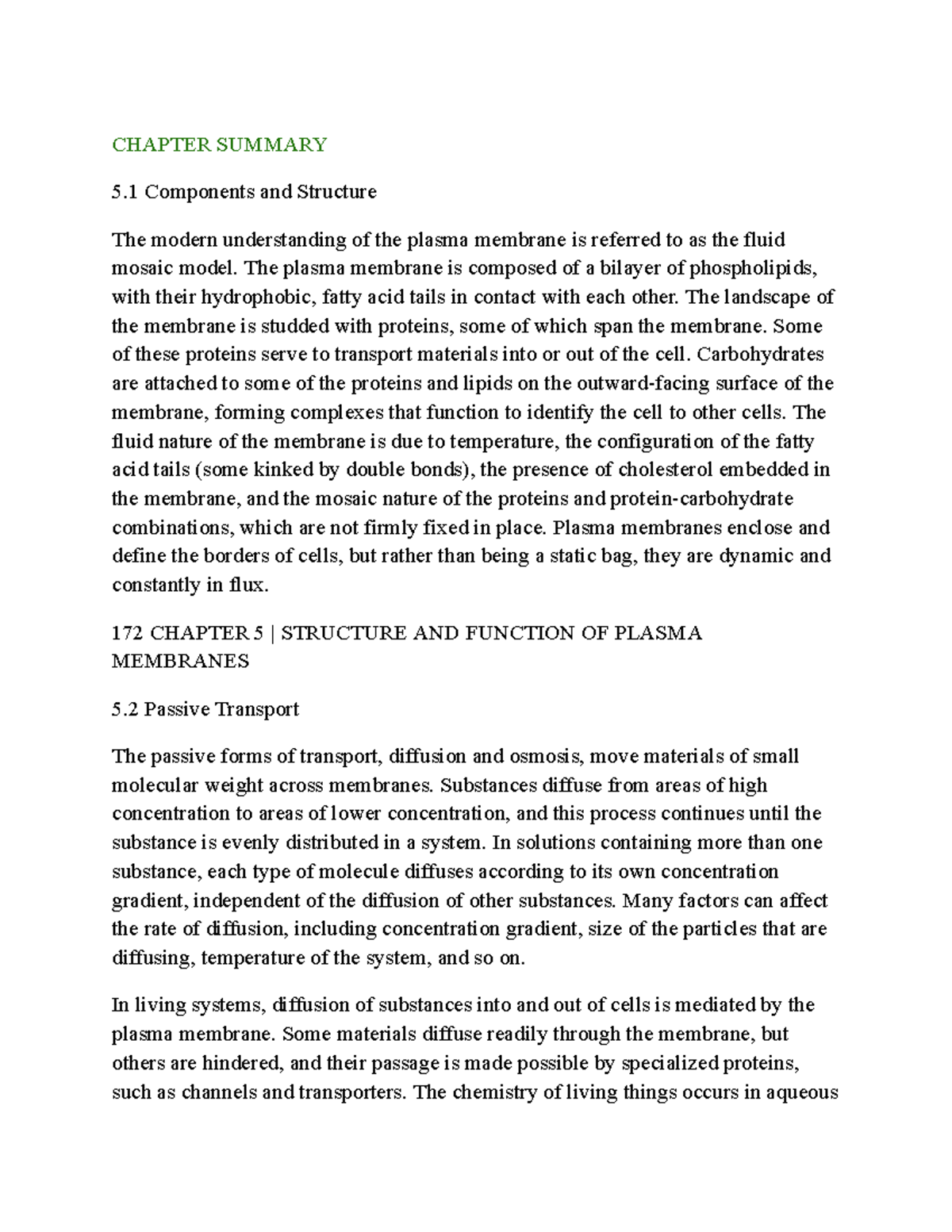 Bio text book summaries part 10 - CHAPTER SUMMARY 5 Components and ...
