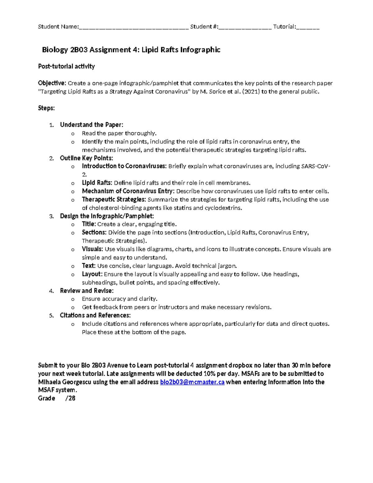 Biology 2B03 Tutorial Assignment 4 - Student Name:_________________________________ Student ...