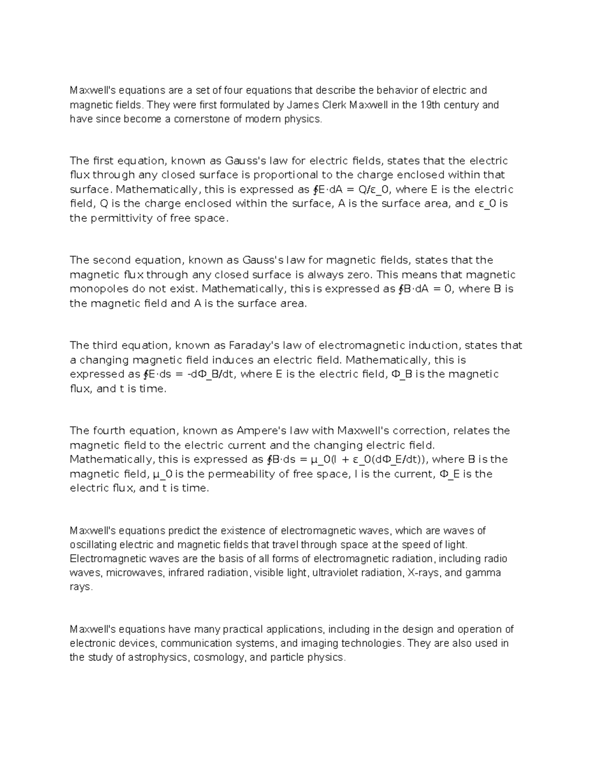 Maxwell's Equations Notes - Maxwell's equations are a set of four ...