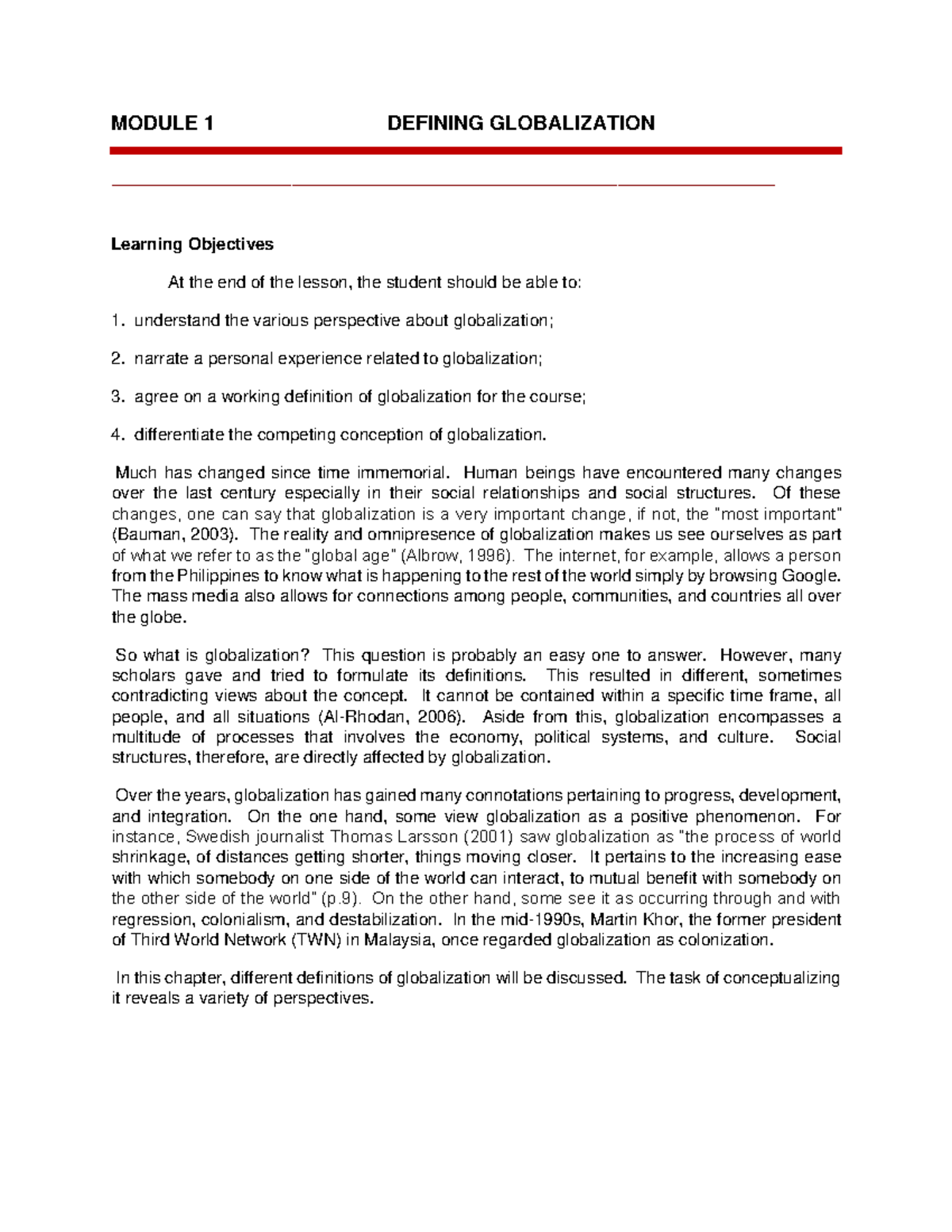 Globalization-chapter-1 in-pdf-form cw - MODULE 1 DEFINING GLOBALIZATION - Studocu
