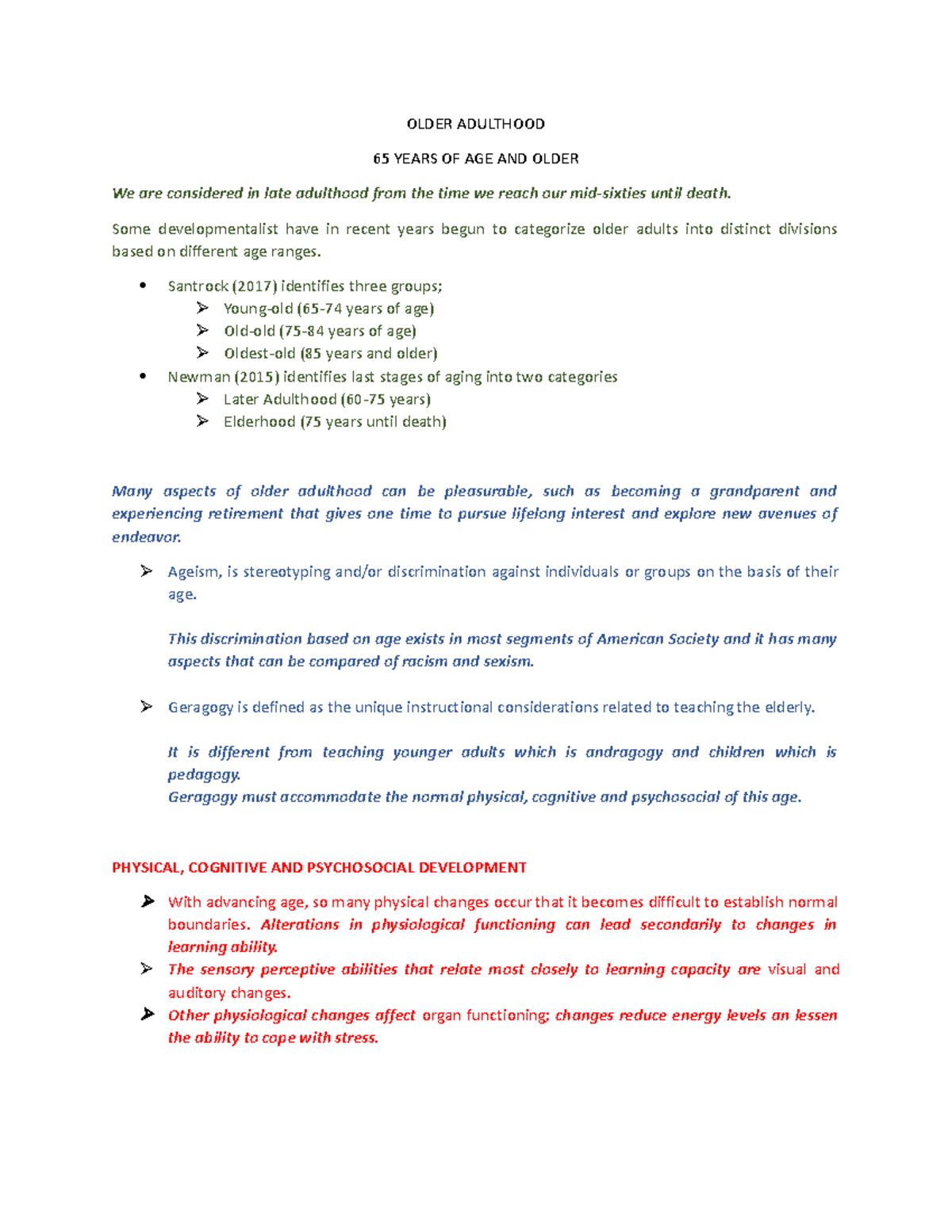 Older- Adulthood - OLDER ADULTHOOD 65 YEARS OF AGE AND OLDER We are ...