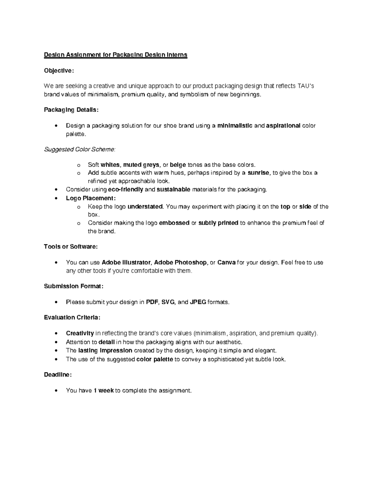 Tau Internship Assignment Design Assignment For Packaging Design Interns Objective We Are