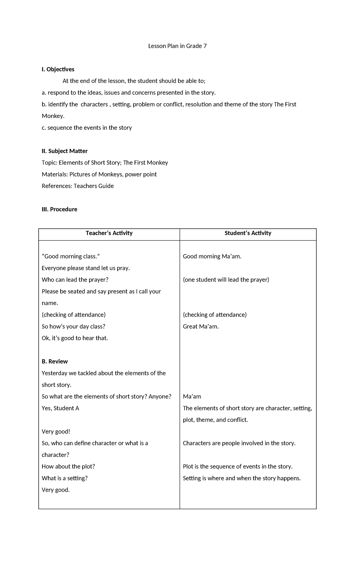 Lesson Plan in Grade 7 - For School purpose - Lesson Plan in Grade 7 I ...