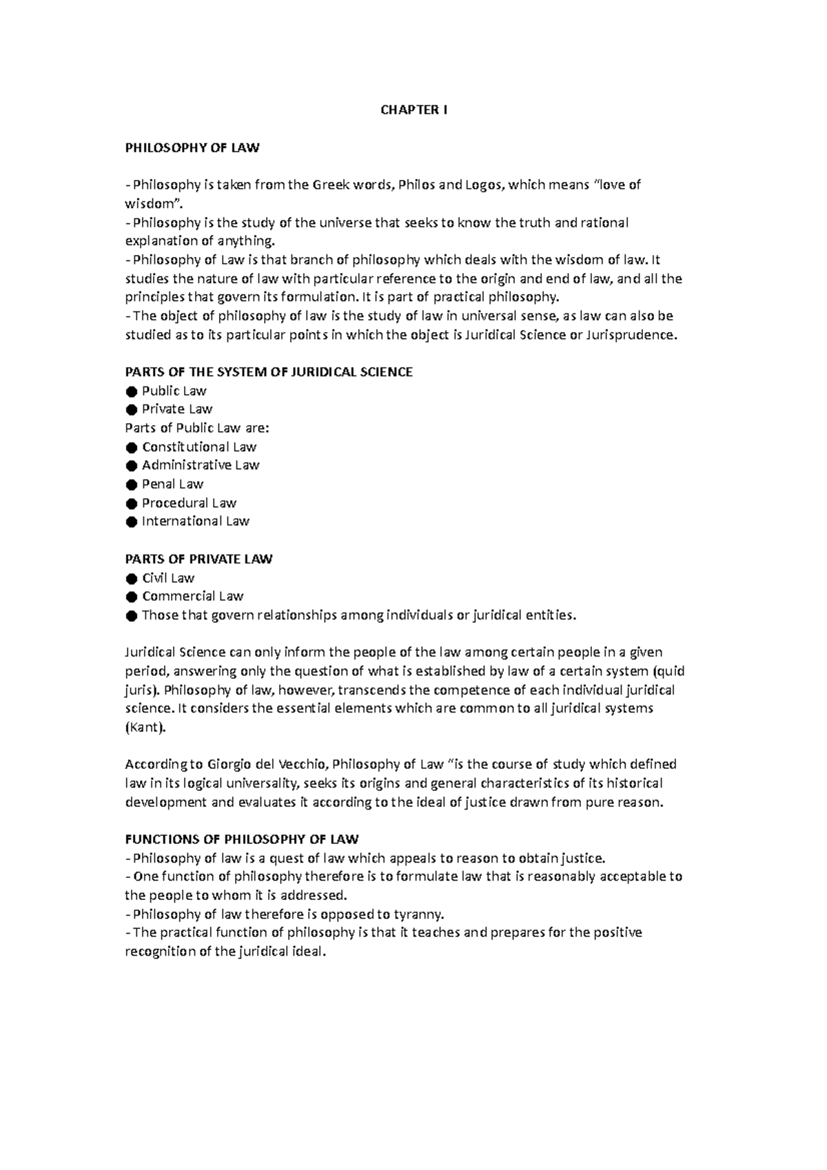 Chapter I - Philosophy Tubacanon - CHAPTER I PHILOSOPHY OF LAW ...