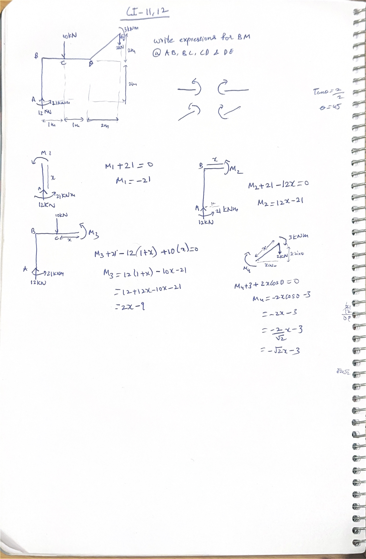 AOS TUT PROBLEMS - 10KN write expressions for BM 2KN 2m B a AB, , BL ...