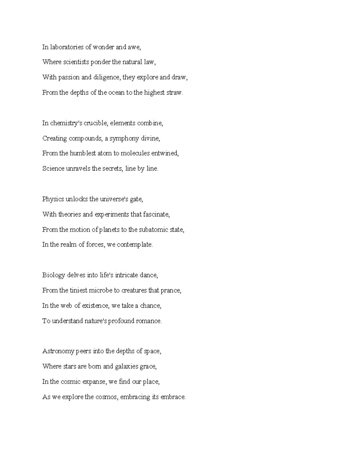 Poem - .edited - poem - In laboratories of wonder and awe, Where ...