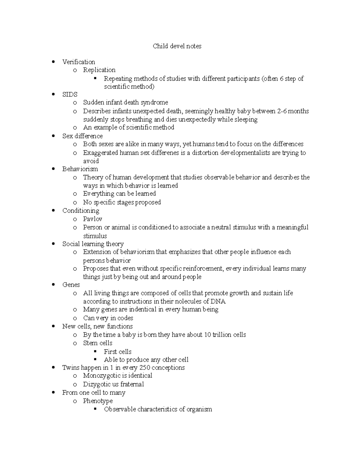 Child Development 1 FULL COURSE NOTES - Child devel notes Verification ...