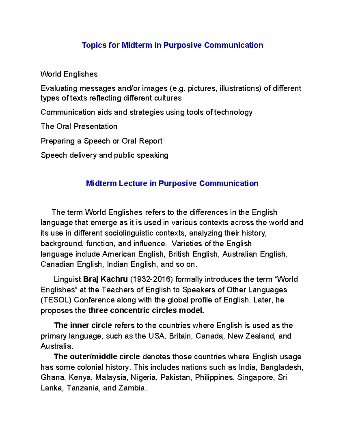 Midterm Lecture IN Purposive Communication - Topics for Midterm in ...