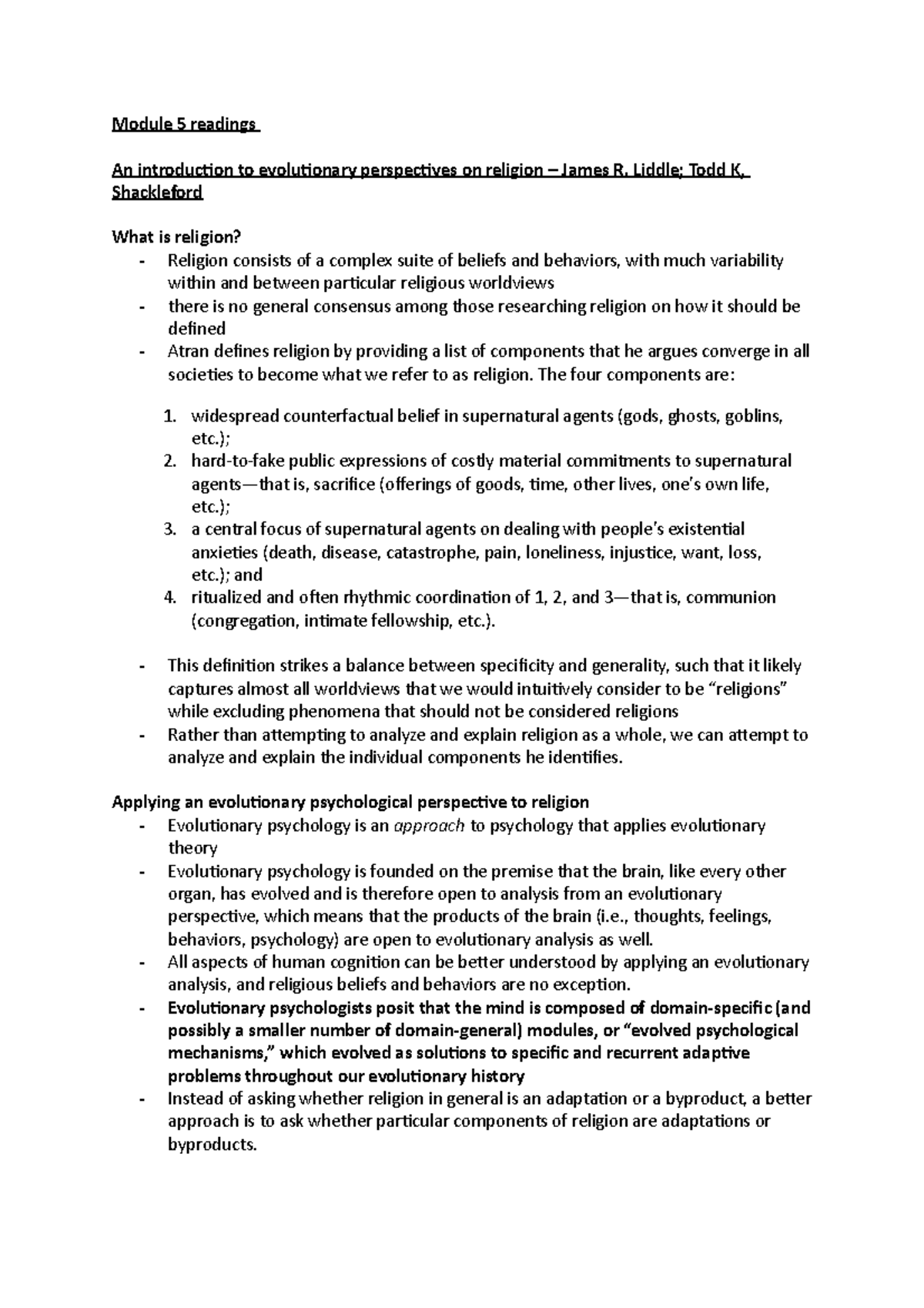 Module 5 readings - Module 5 readings An introduction to evolutionary ...