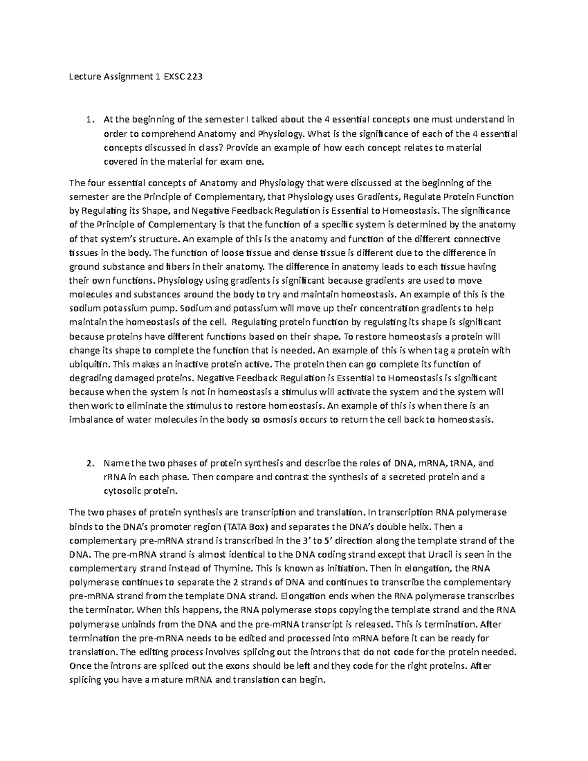 Lecture Assignment 1 EXSC 223 - Lecture Assignment 1 EXSC 223 At the beginning of the semester I ...