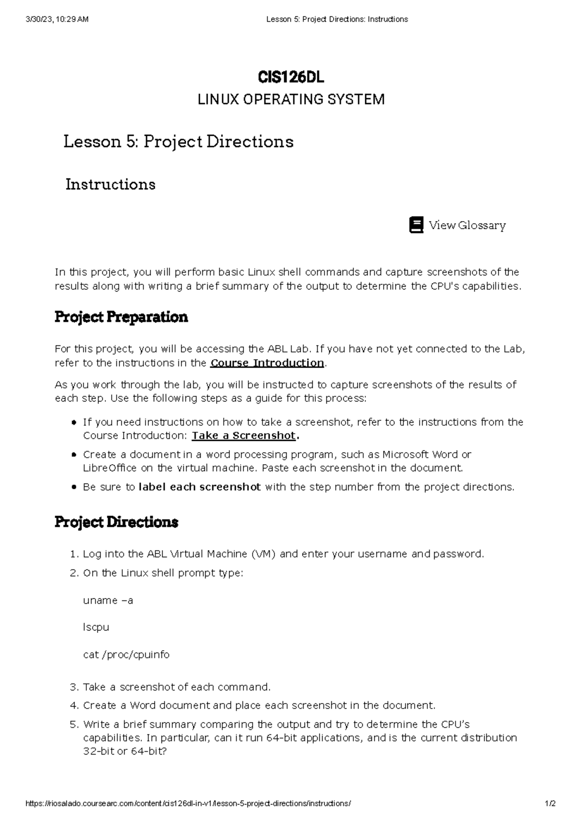 CIS126DL lesson 5 - help - 3/30/23, 10:29 AM Lesson 5: Project ...