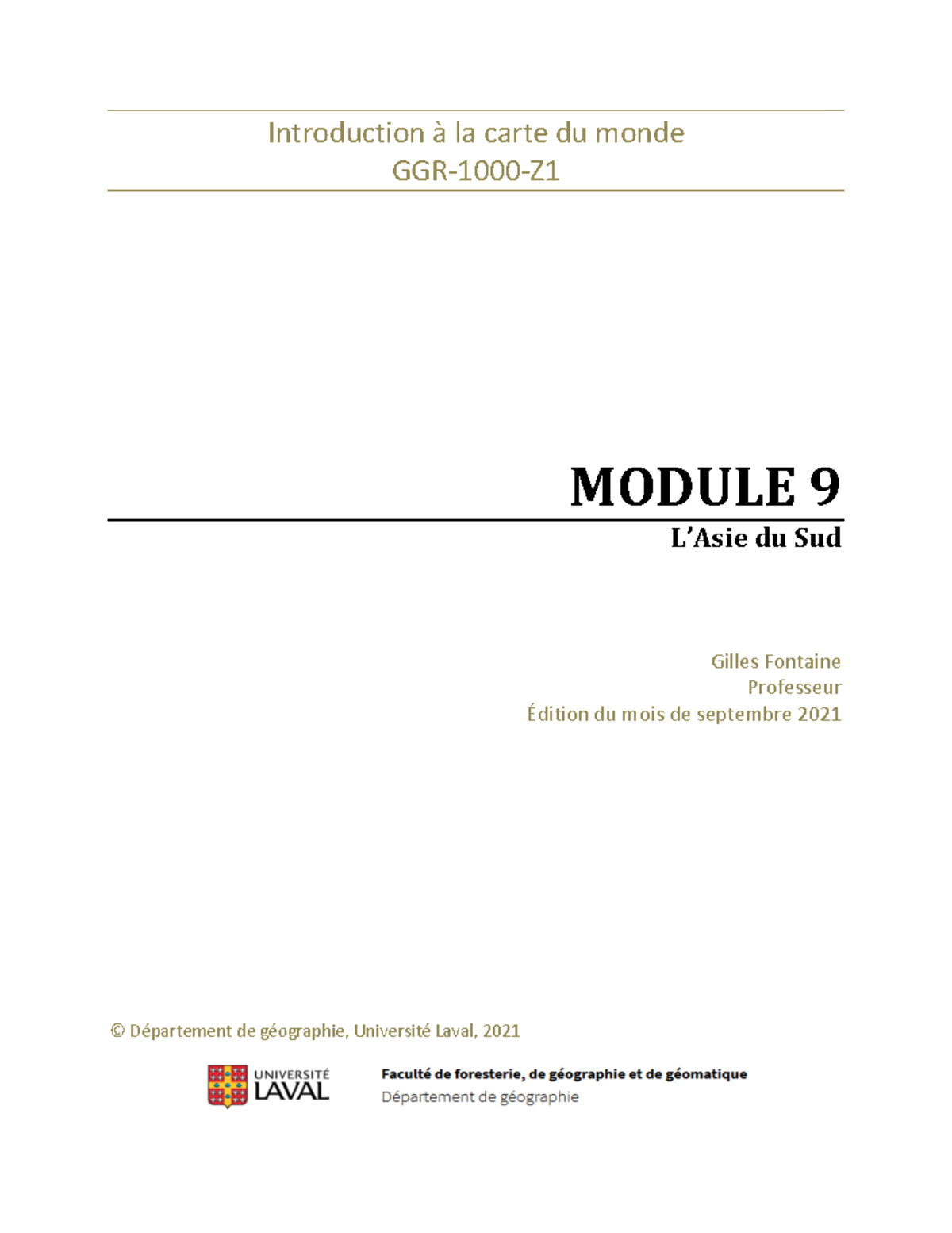 Module 9 - Notes de cours du prof - Introduction à la carte du monde ...