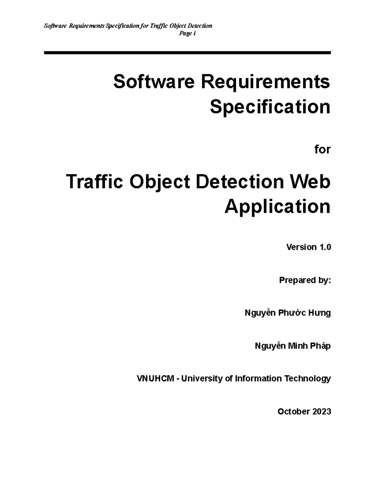Srs Se113 Traffic Object Detection Application Software Requirements