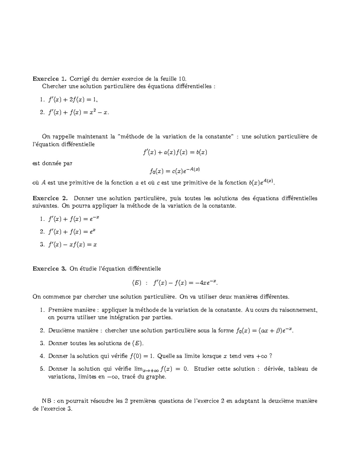 10-Ex ED2 - Exercices - Exercice 1. Corrig ́e du dernier exercice de la ...