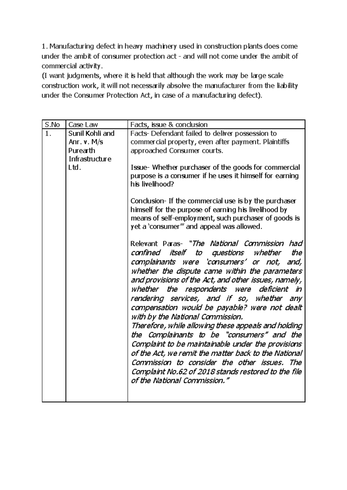 Research - 1. Manufacturing defect in heavy machinery used in ...