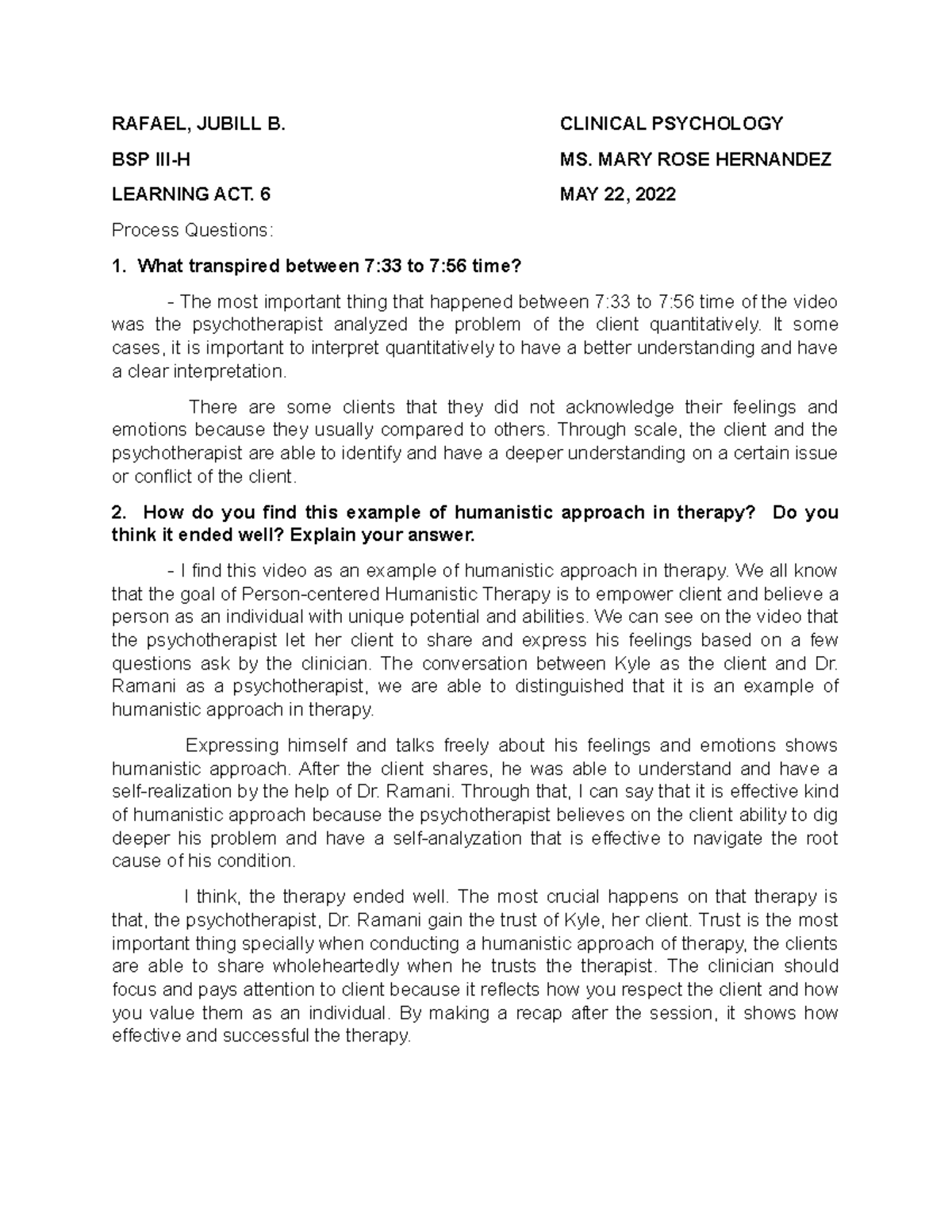 CLI 6 - ACTIVITY WORKS - RAFAEL, JUBILL B. CLINICAL PSYCHOLOGY BSP III ...