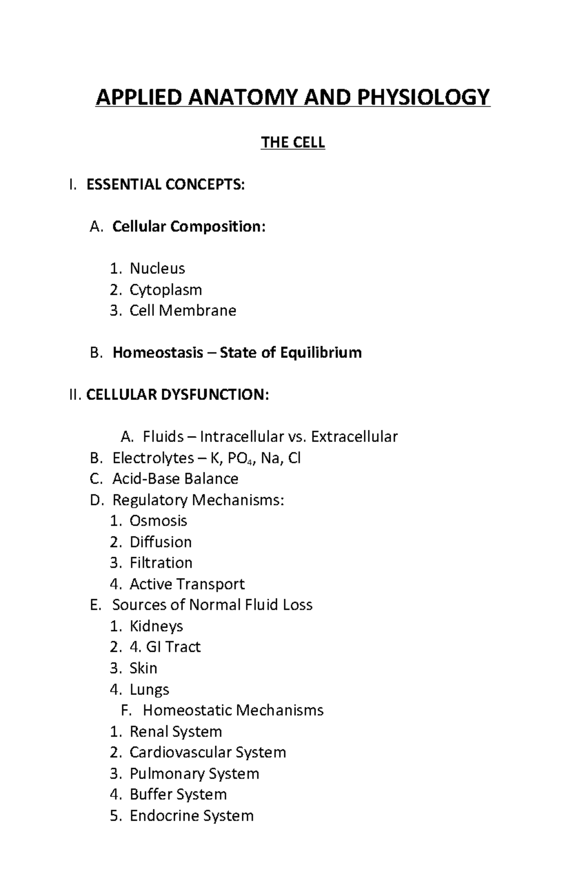 Anatomy-and-Physiology - APPLIED ANATOMY AND PHYSIOLOGY THE CELL I ...