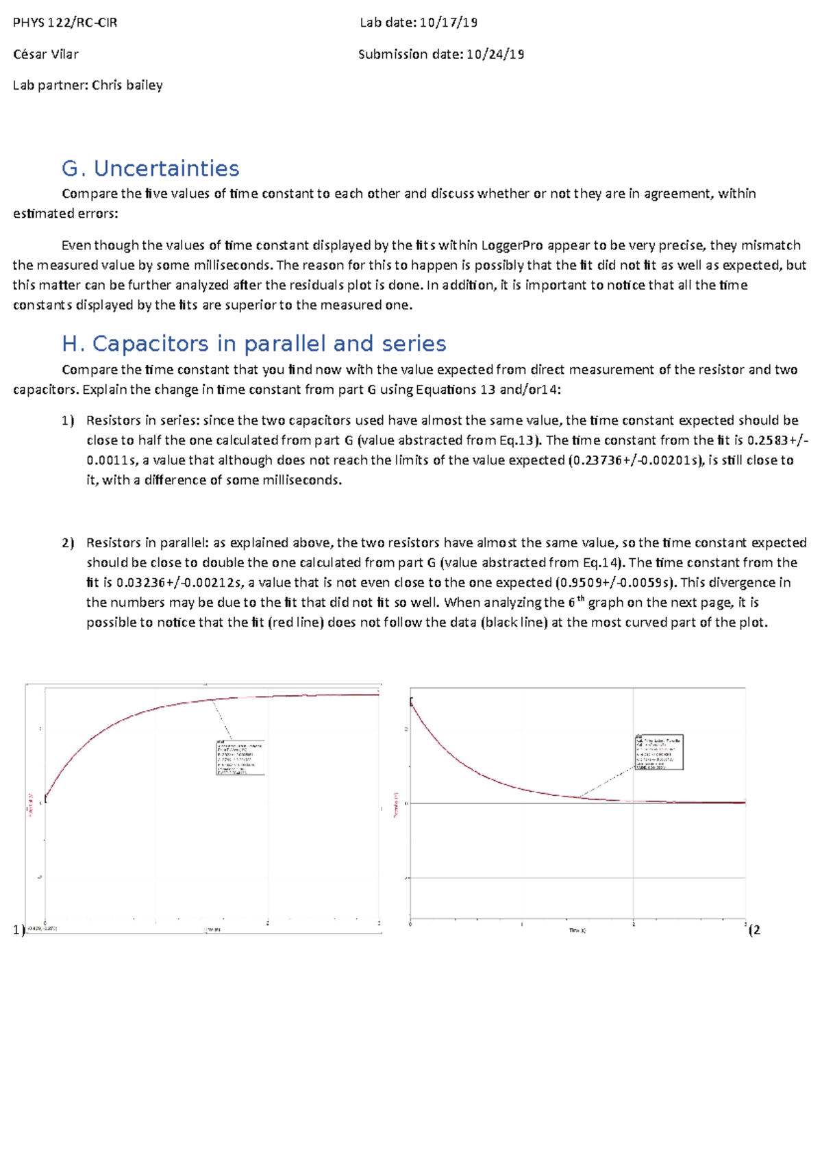 Physics Lab #4 final - normal lab report - PHYS 122/RC-CIR Lab date: 10 ...