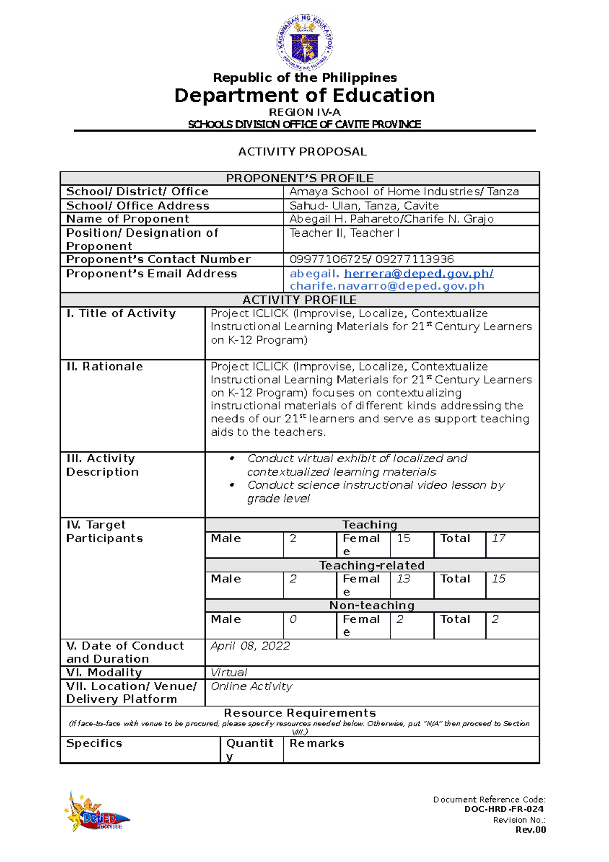 Proposal-Project- Iclick - Department of Education REGION IV-A SCHOOLS ...