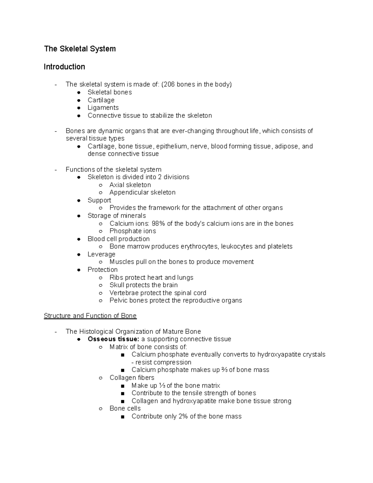 Anatomy: Skeletal System Notes - The Skeletal System Introduction The ...