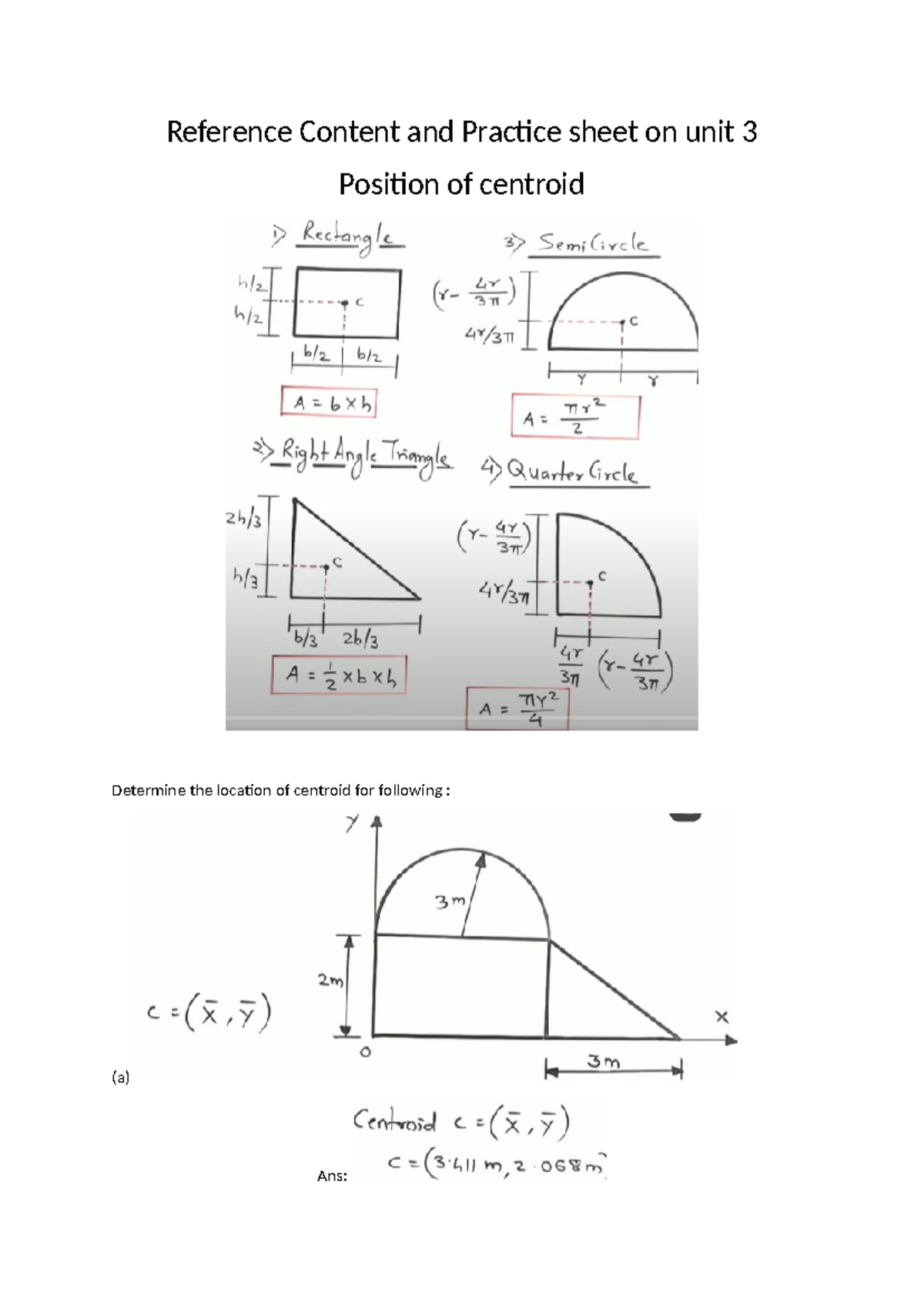 Practice sheet on CENTROID AND MOMENT OF INERTIA - Reference Content ...