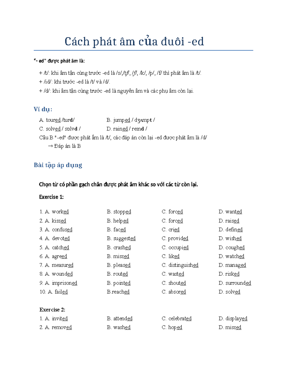 Cách phát âm của đuôi ed - english grammar - Cách phát âm c ủa đuôi -ed ...