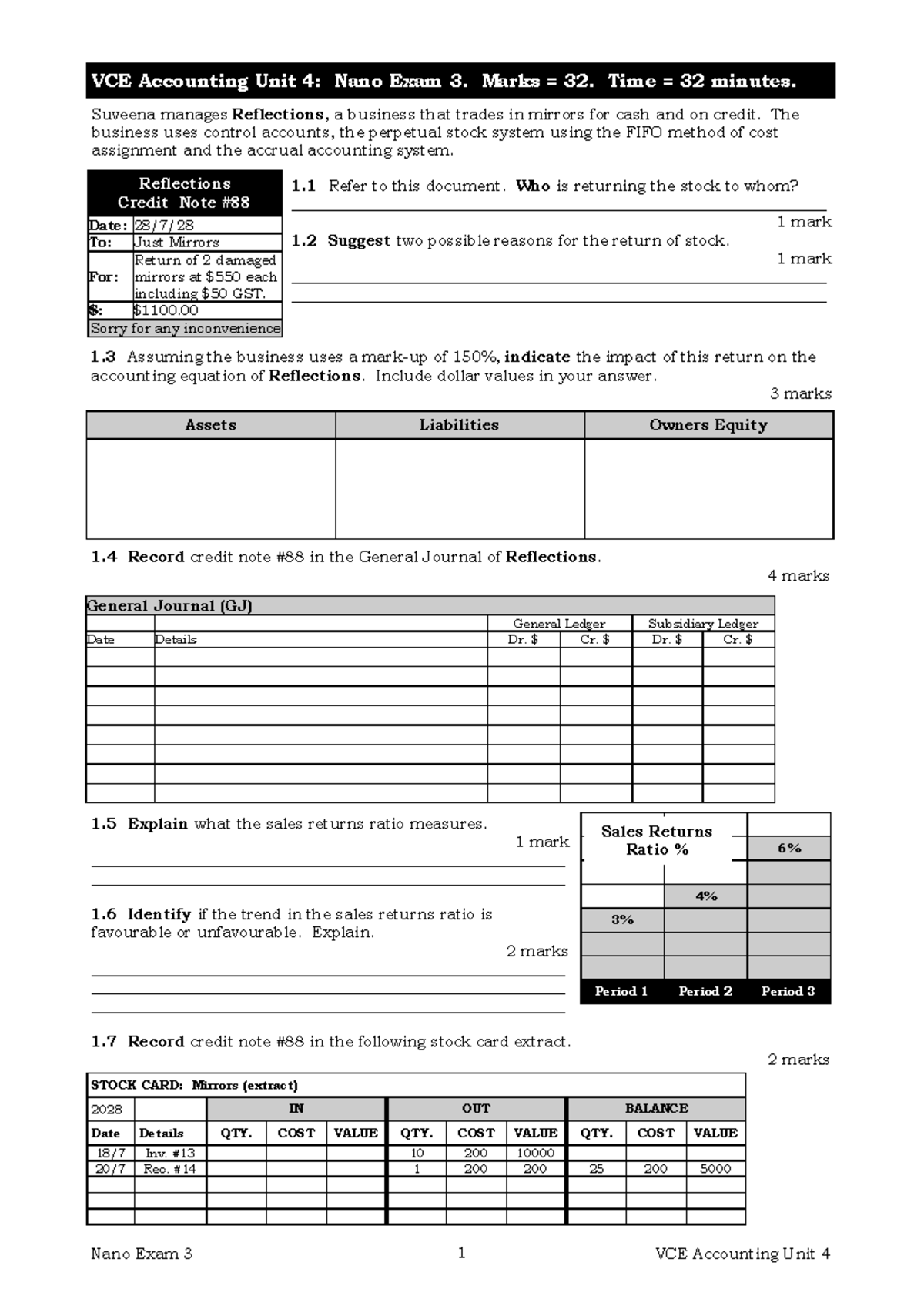 Macrob-exam-3 - Practice - VCE Accounting Unit 4: Nano Exam 3. Marks ...