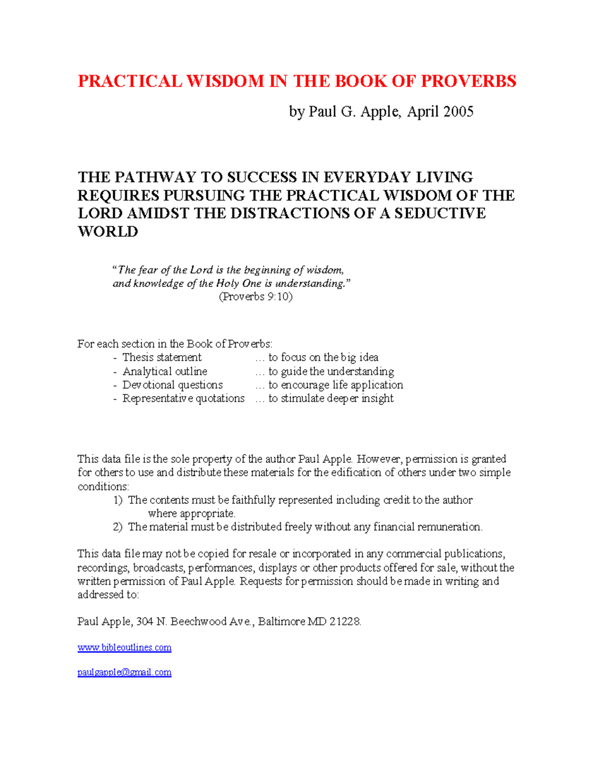 Proverbs - English lecture - PRACTICAL WISDOM IN THE BOOK OF PROVERBS ...