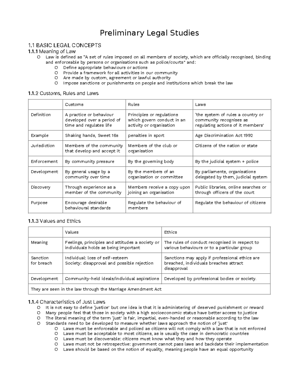 Legal notes topic 1 - Preliminary Legal Studies 1 BASIC LEGAL CONCEPTS ...