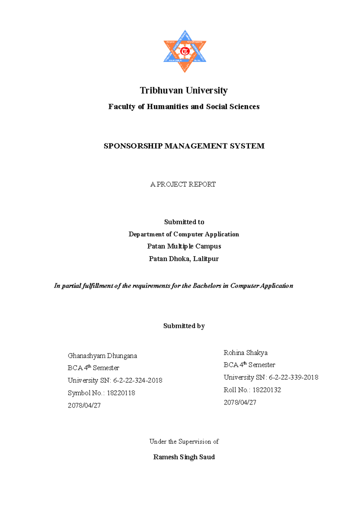 Sponsorship Management System - Tribhuvan University Faculty of ...