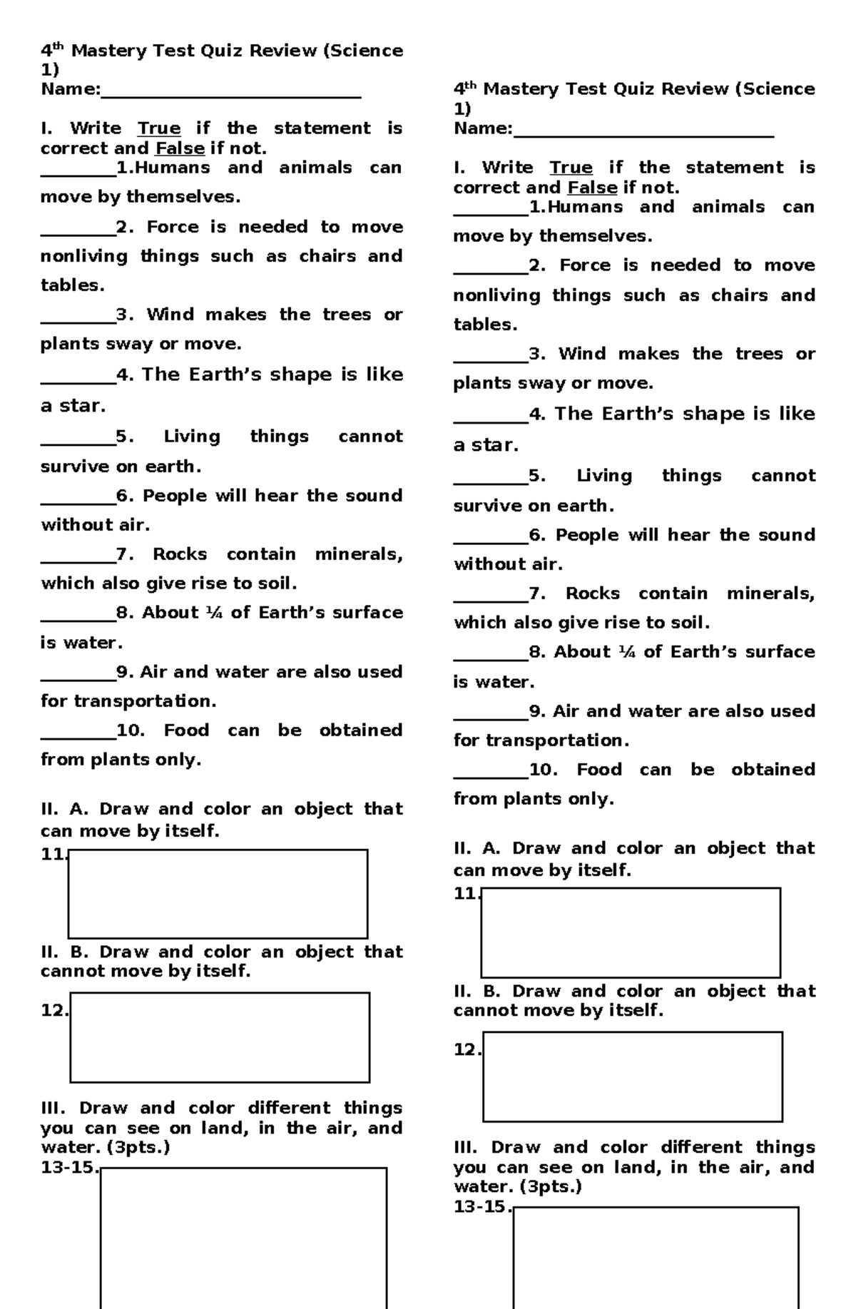 4th mt quiz science - 4 th Mastery Test Quiz Review (Science 1) Name