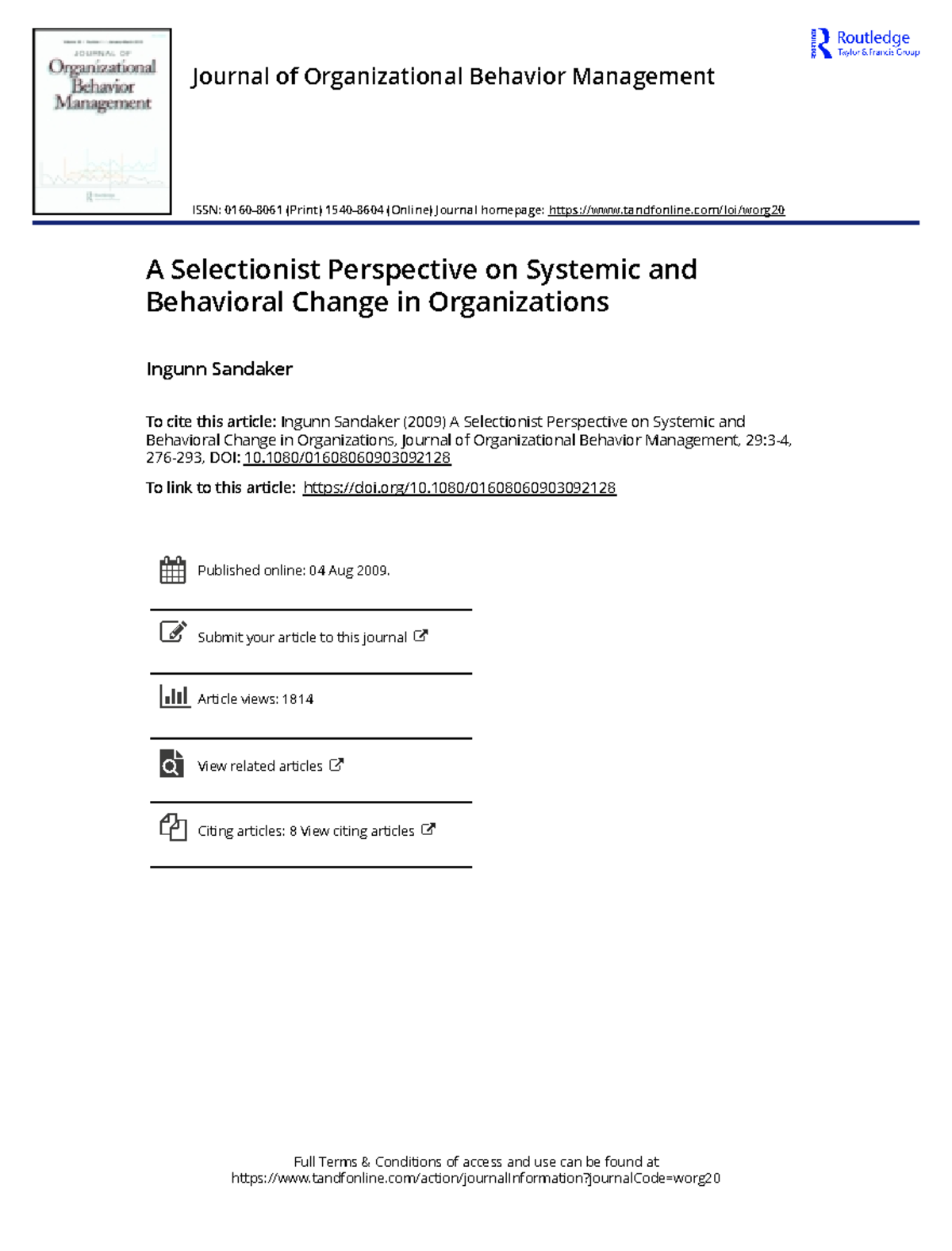 A Selectionist Perspective on Systemic and Behavioral Change in ...